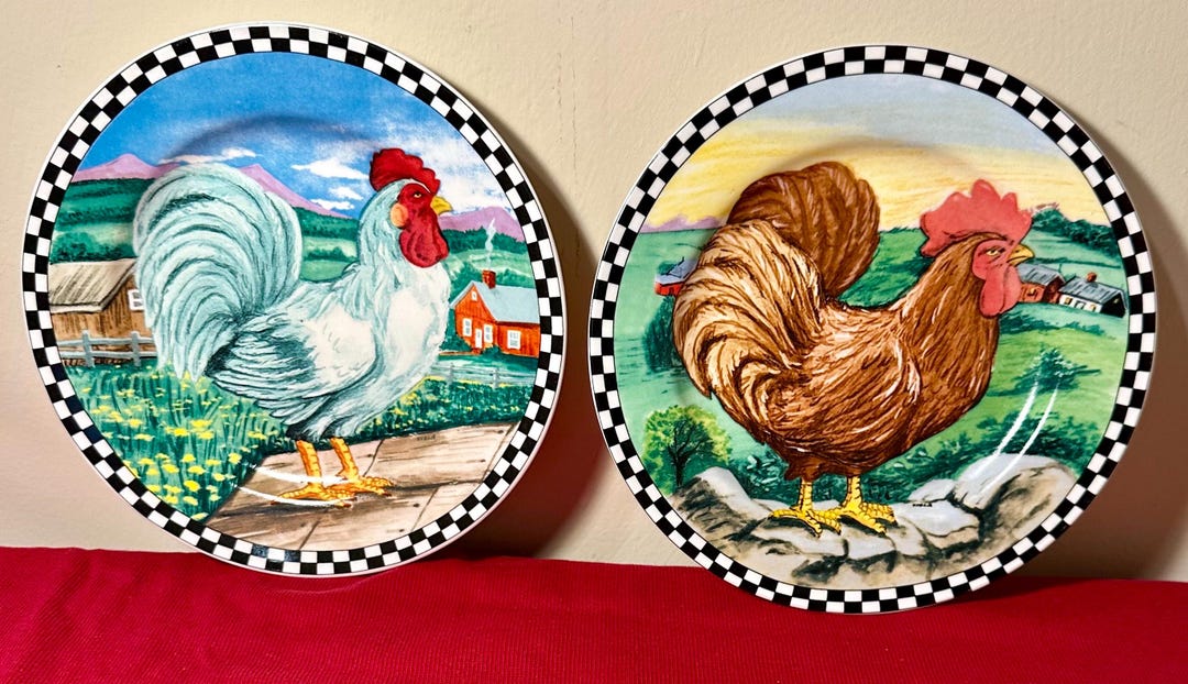 Cockadoo 8 Set of Two Rooster Checkered Accent Plates. Excellent ...