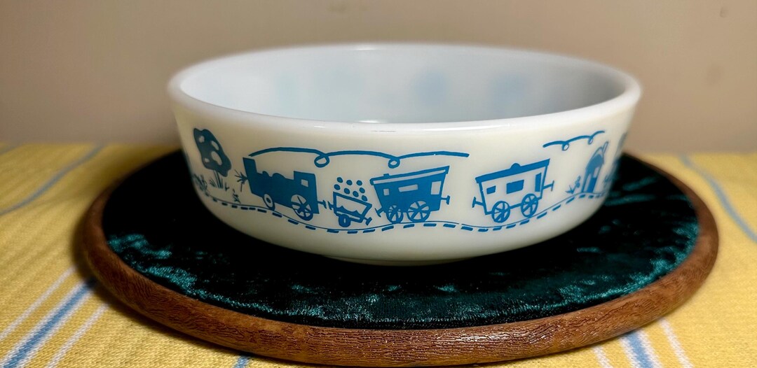 Rare Vintage 1960s Pyrex Blue Train Milkglass Cereal Soup Bowl ...