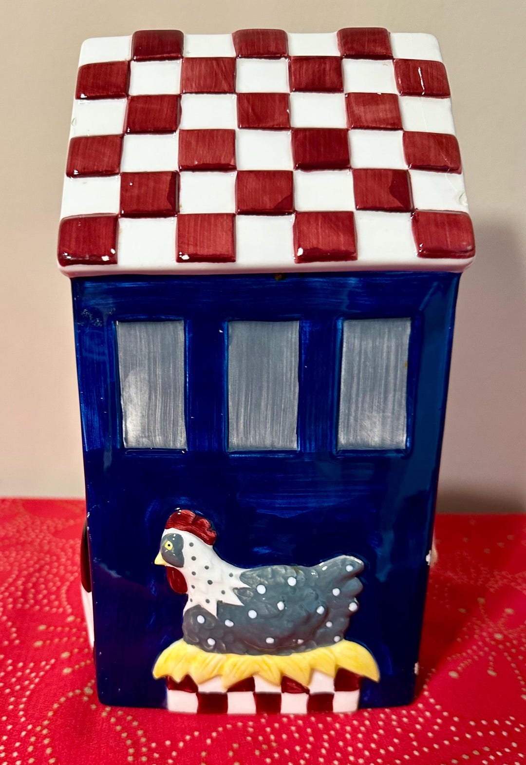 White, Red, and Blue Rooster Snack Canister Jar. 10 X 5 X 4 Whimsical ...