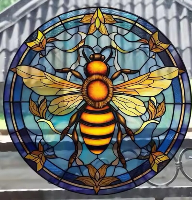 Bee Removable Retro Colorful Stained Hummingbird Bee Butterfly Window ...