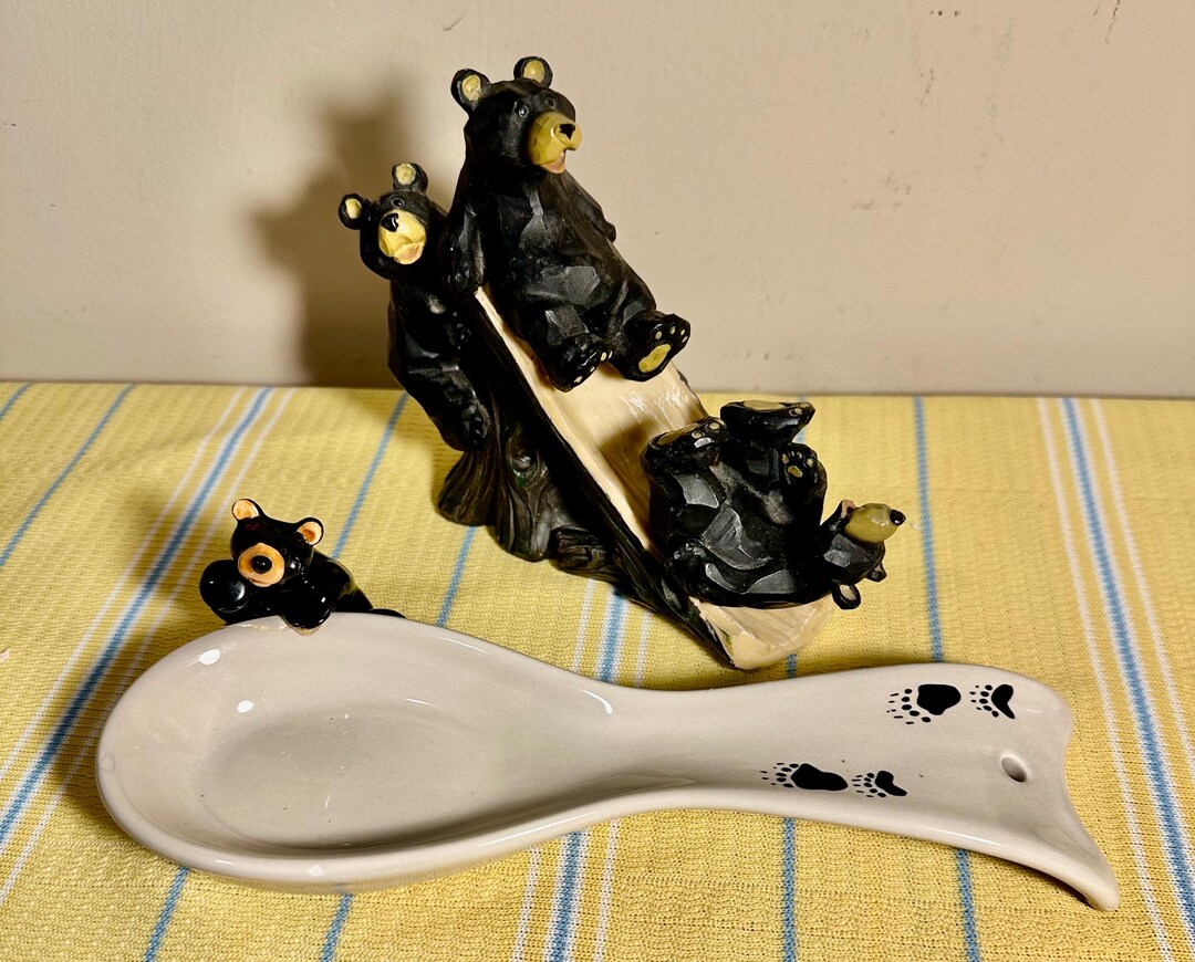 Bear Love Spoon Rest and Bear Figurine. Cabin Must Have! Adorable Bears ...