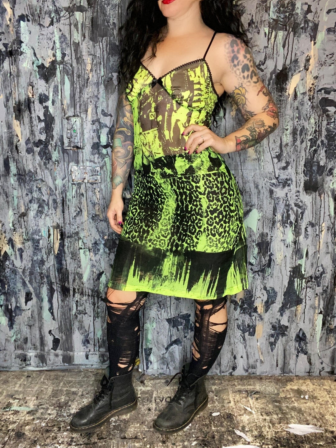 Antilabel Neon Green Serial Killer Sheer Slip Dress Small - Etsy