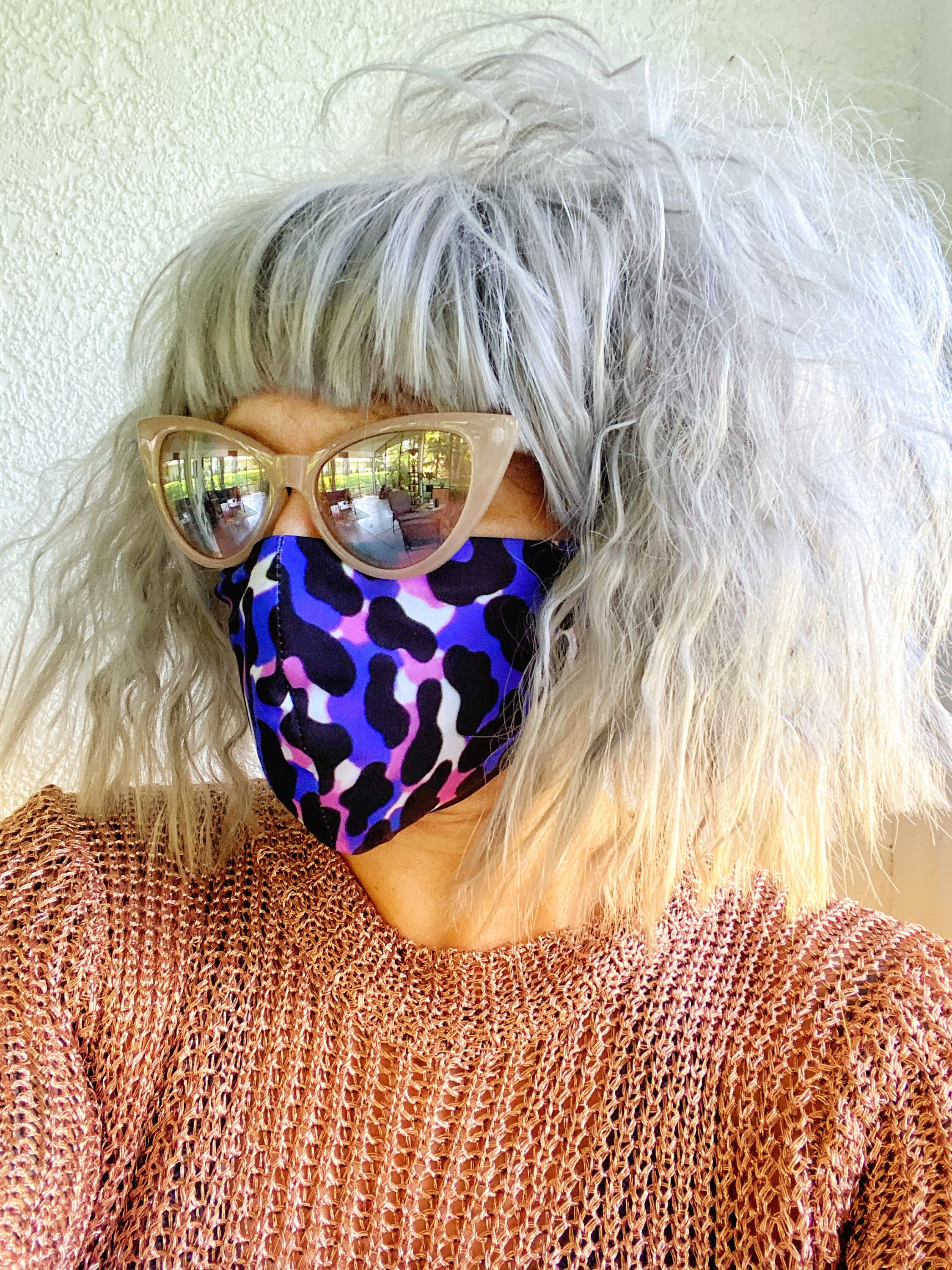Purple 80s Leopard print FACE Mask w/nose wire, Soft & sensory friendly