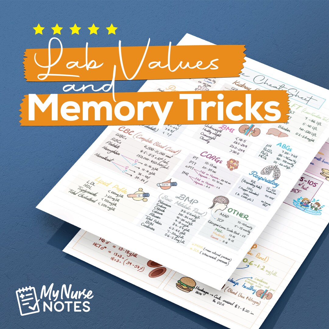 Lab Values & Memory Tricks 8-page Ultimate Digital Study Guide Hand-written by an RN. Clear ...