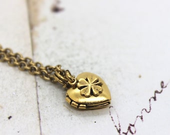 Real 4 Four Leaf Clover Gold Plated Locket Heart Charm Necklace Jewelry ...
