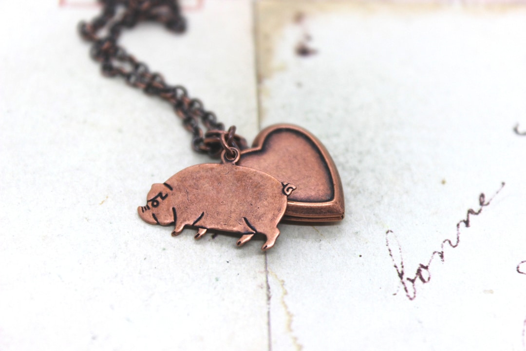 Pig. Heart Locket Necklace. Copper Ox Jewelry - Etsy