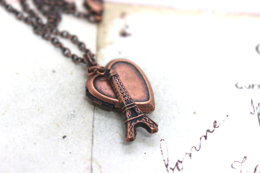 Eiffel Tower. Locket Necklace. in Copper Ox Heart - Etsy