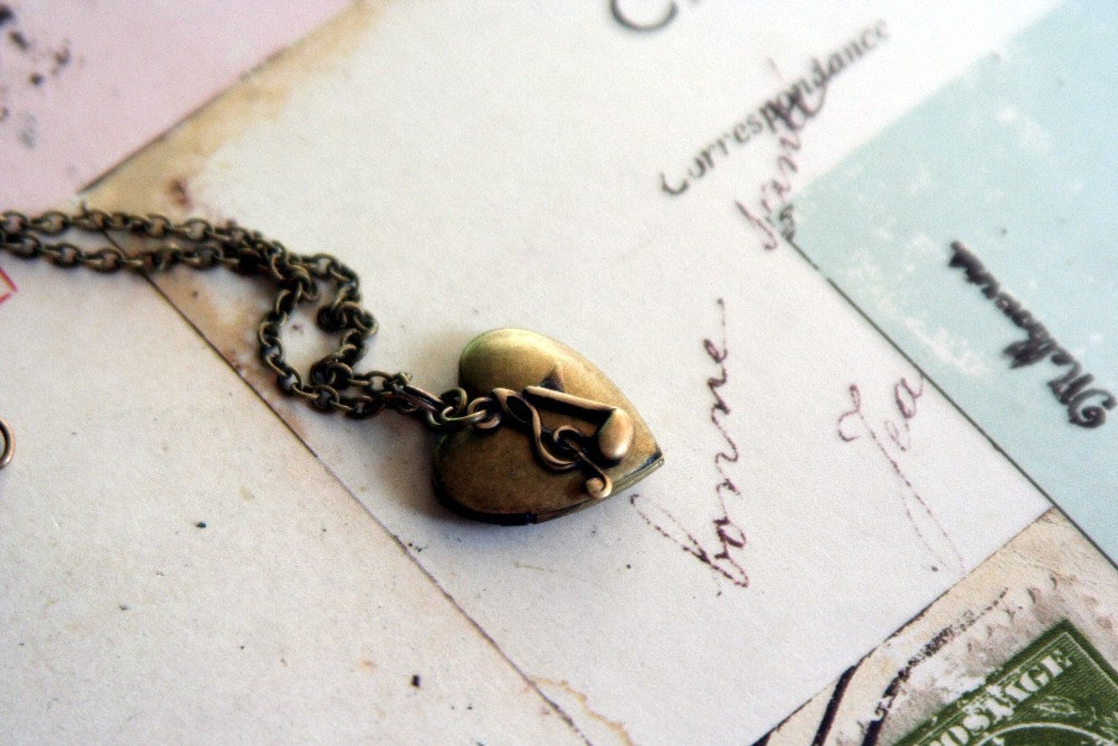 Music Notes Heart Locket Necklace. Brass Ox - Etsy