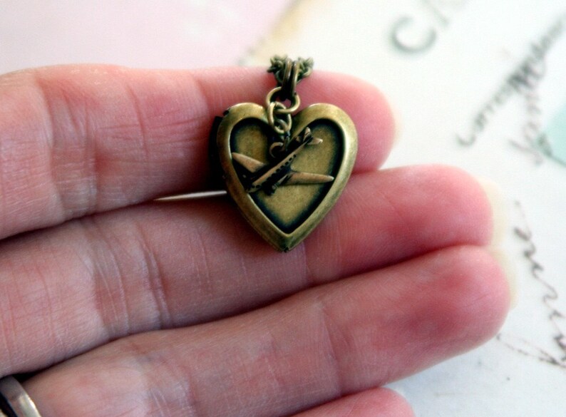 Mini Airplane. Locket Necklace. in Brass Ox - Etsy