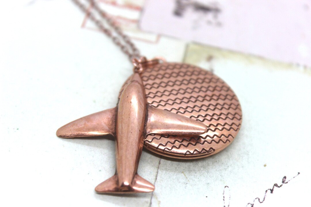 Airplane Locket. Round Necklace. Rose Gold Ox Shine Jewelry With Weave ...