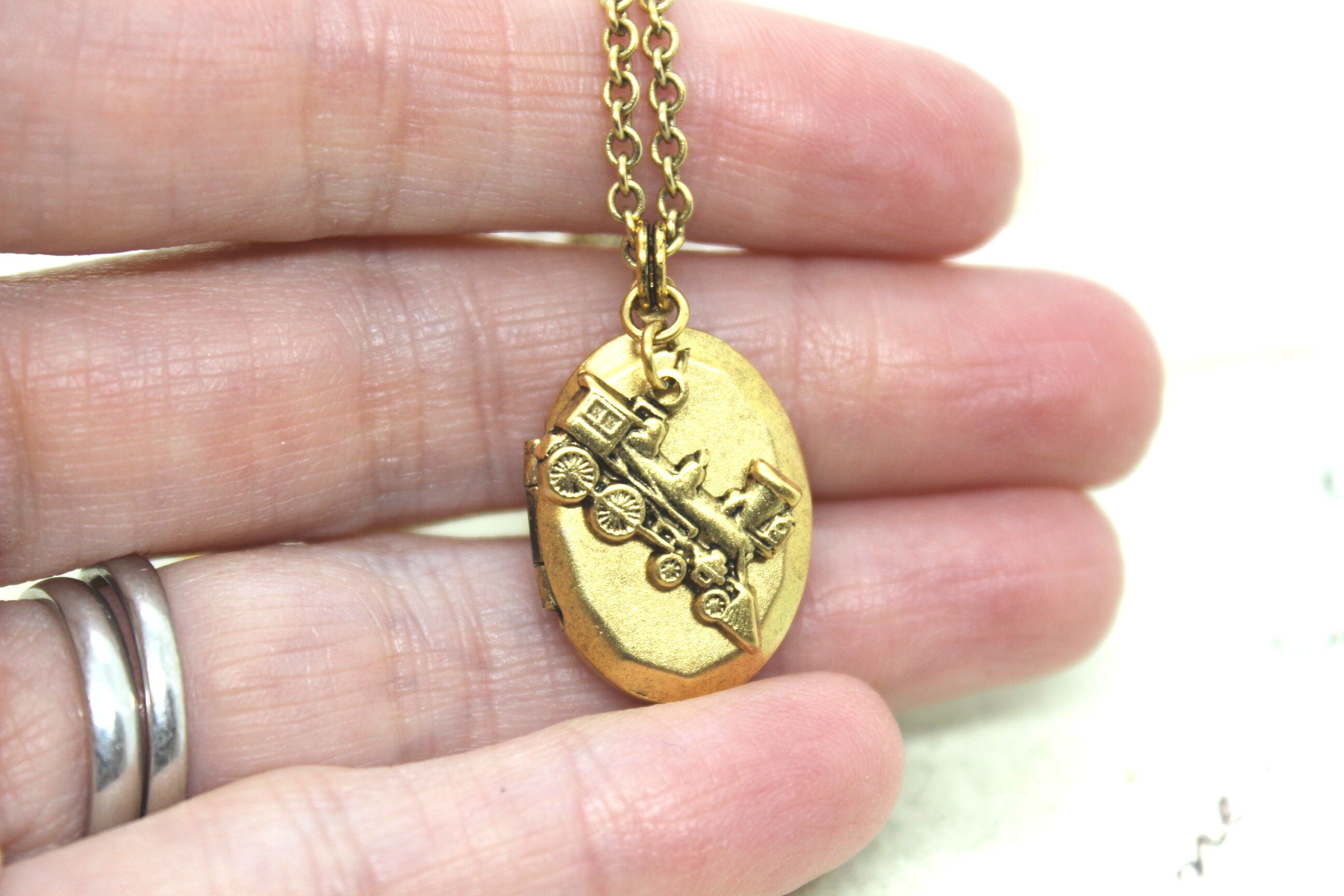 Train. Oval Locket Necklace. Gold Ox Jewelry - Etsy