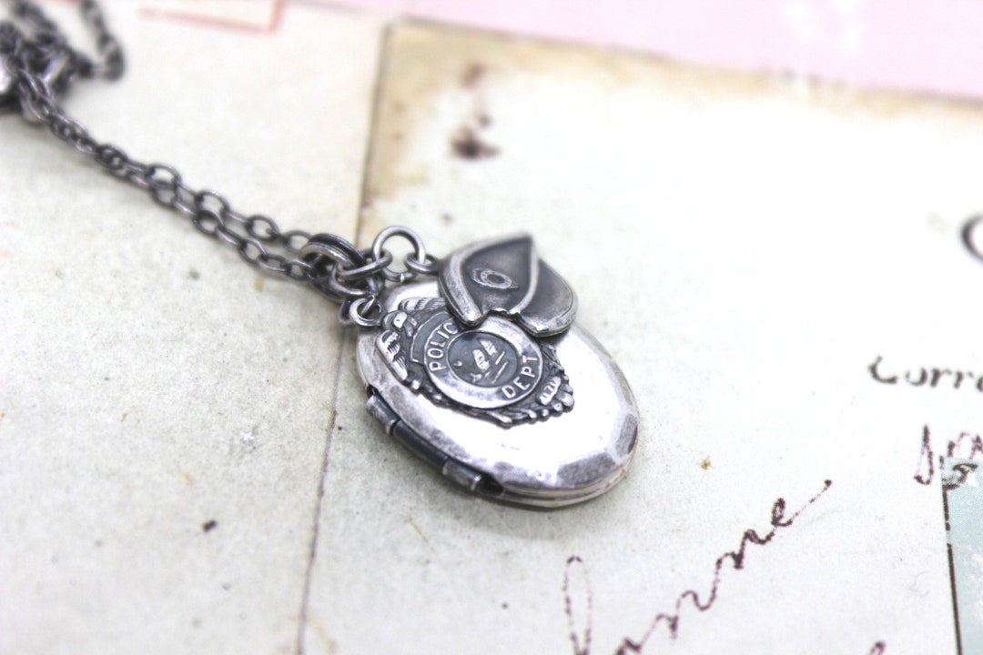 Police. Locket Necklace. in Silver Ox With Badge and Hat - Etsy