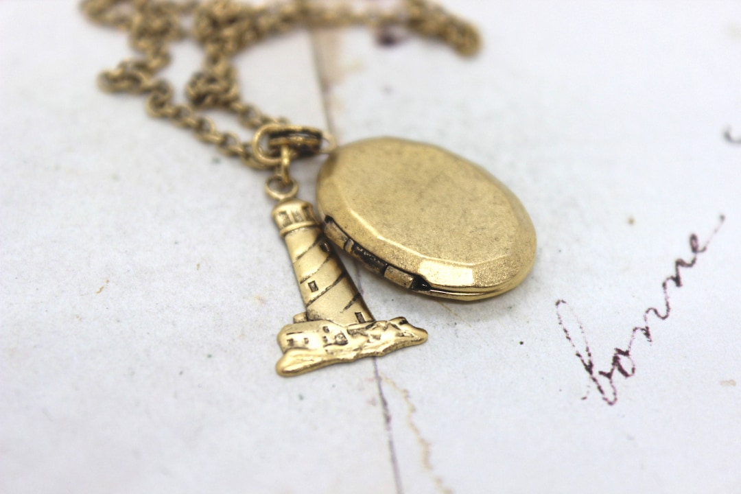 Lighthouse Oval. Locket Necklace. Gold Ox Jewelry - Etsy