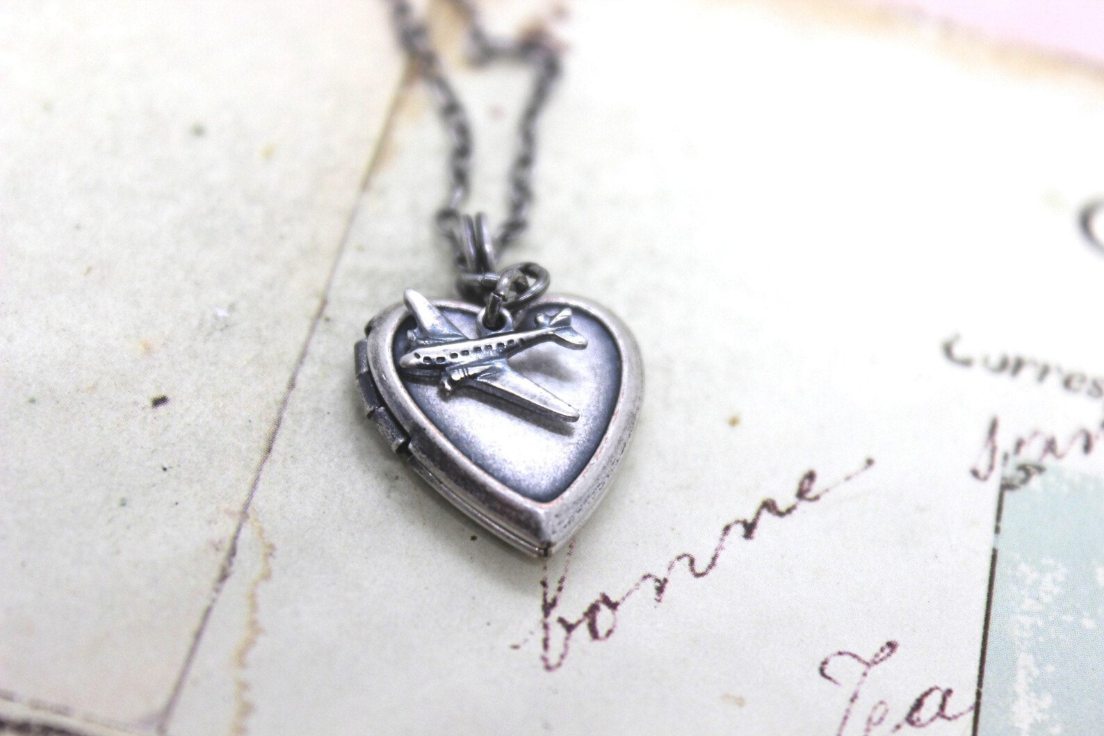 Mini Airplane. Locket Necklace. in Silver Ox - Etsy