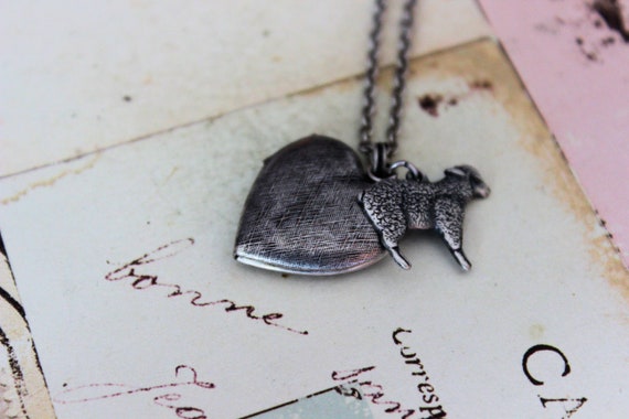 Sheep. Heart Locket Necklace. in Silver Ox With Etched Lines | Etsy