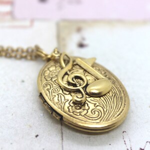 Music Notes Oval. Locket Necklace. Gold Ox Jewelry With Floral Pattern ...
