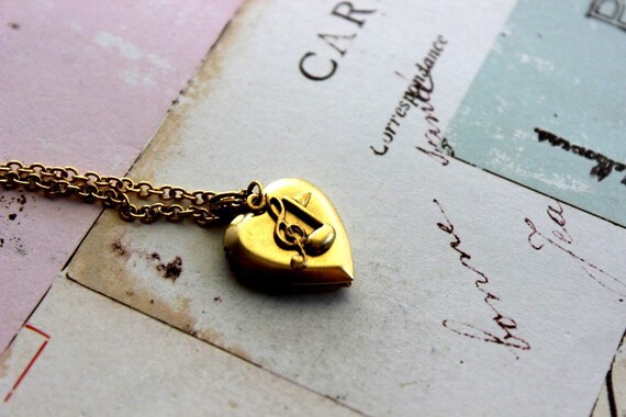 Music Notes Heart Locket Necklace. Gold Ox | Etsy