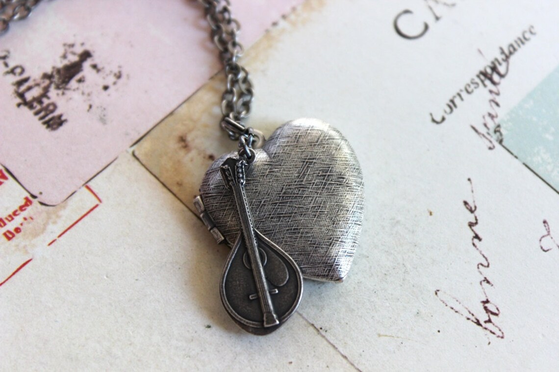 Mandolin. Heart Locket Necklace. Silver Ox Jewelry | Etsy