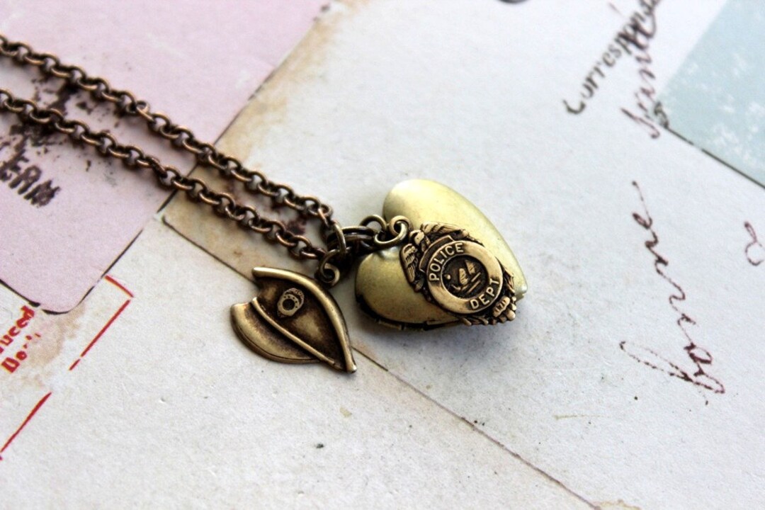 Police Officer. Heart Locket Necklace. Brass Ox - Etsy