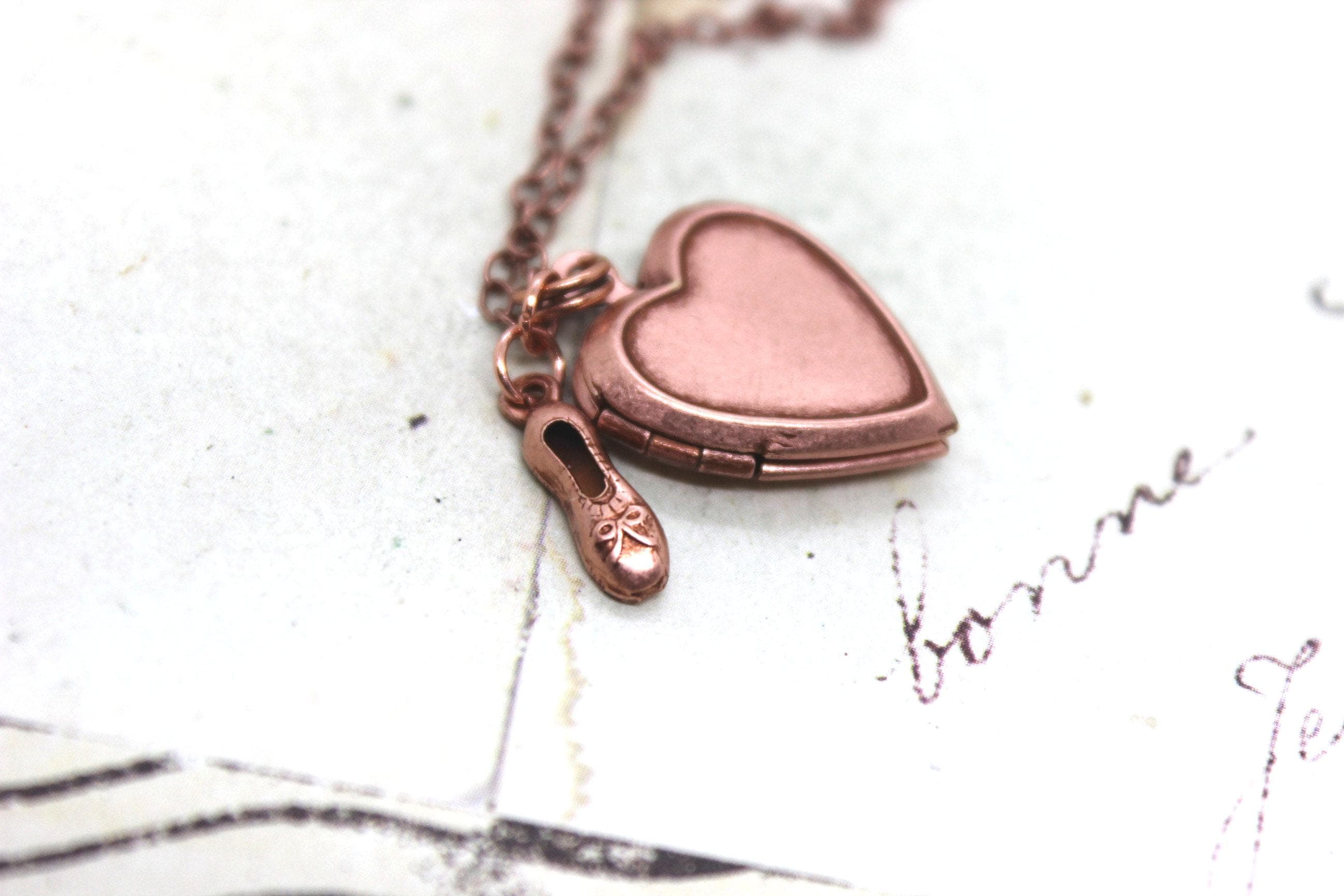 Ballet Shoe Heart Locket. Necklace in Rose Gold Ox Shades - Etsy
