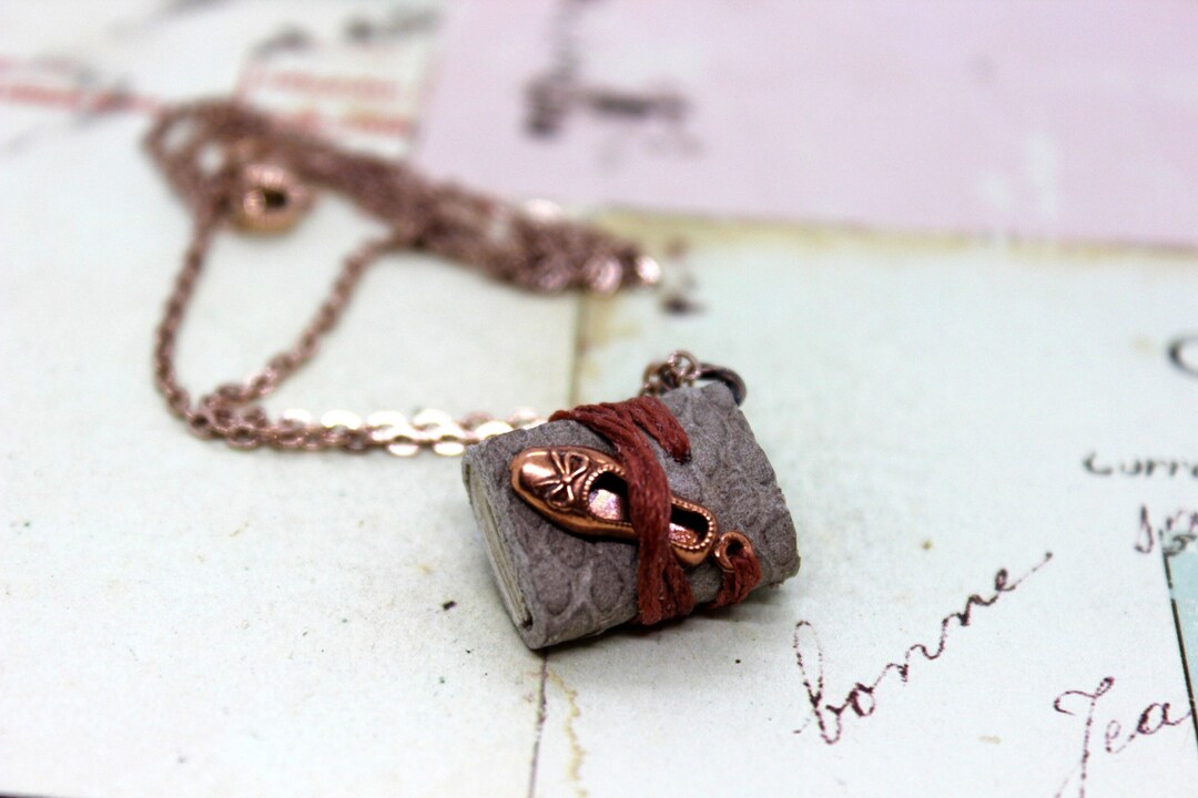 Ballet Shoe Mini Leather Book. Locket Necklace. Rose Gold Ox Shine ...