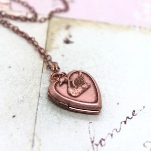 Swan Heart Locket. Necklace in Rose Gold Ox Shades - Etsy