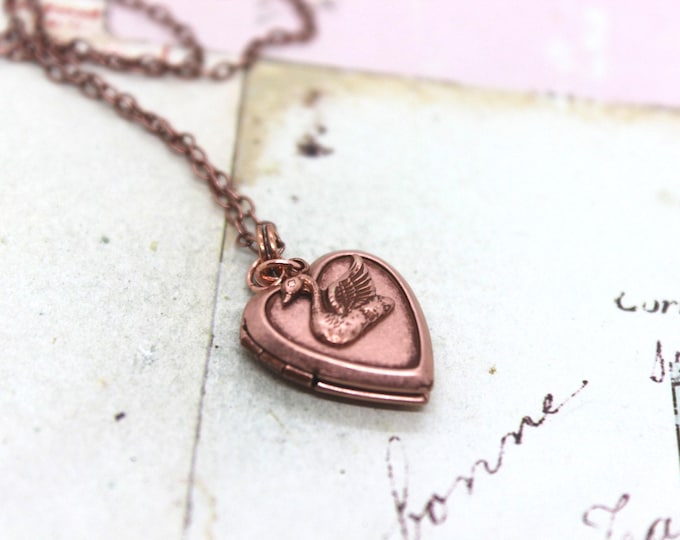 Swan Heart Locket. Necklace in Rose Gold Ox Shades - Etsy