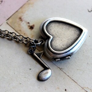 Music Note. Heart Locket Necklace. Silver Ox Meduim Locket - Etsy