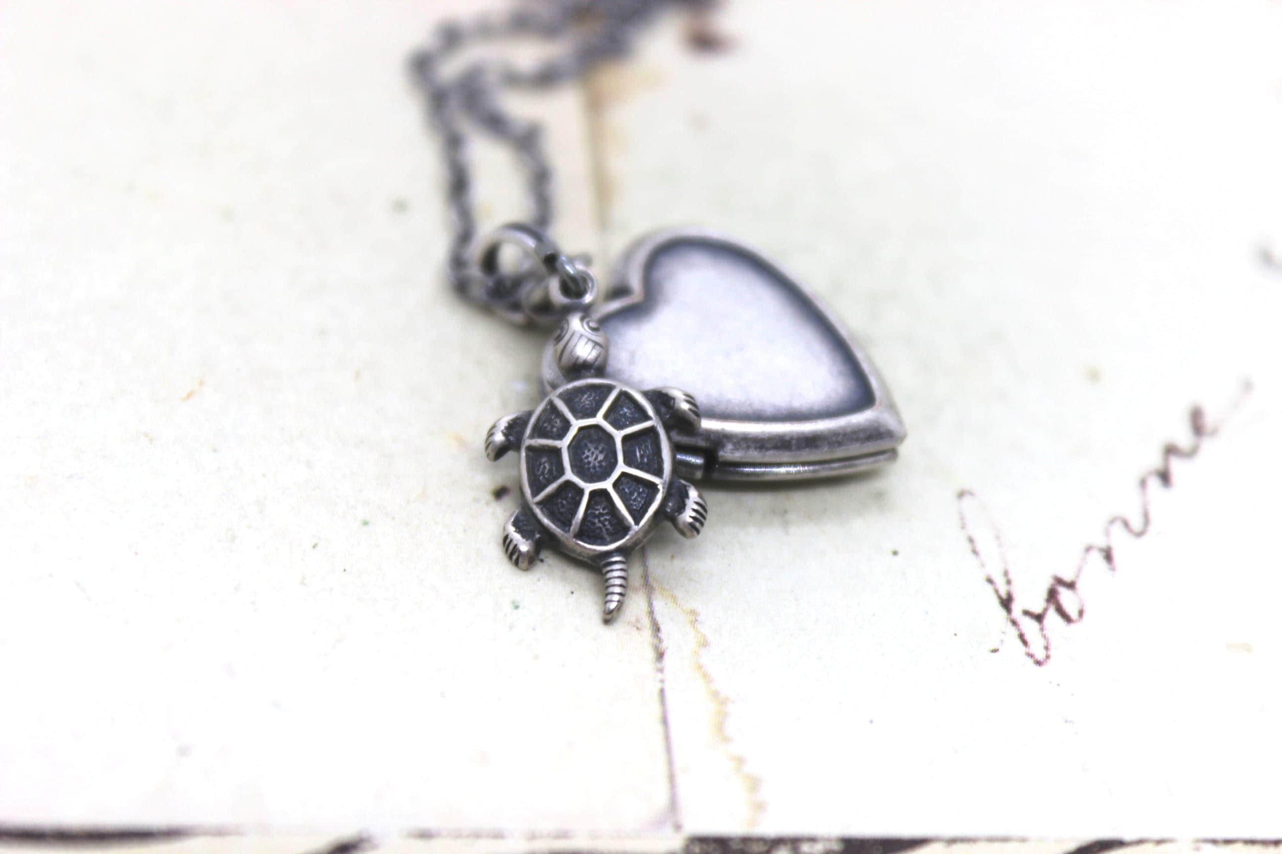 Turtle Heart Locket Necklace. Silver Ox - Etsy
