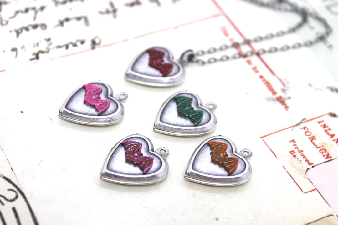 Bat Red. Heart Locket Necklace. Silver Ox Jewelry Now With Painted Bats ...