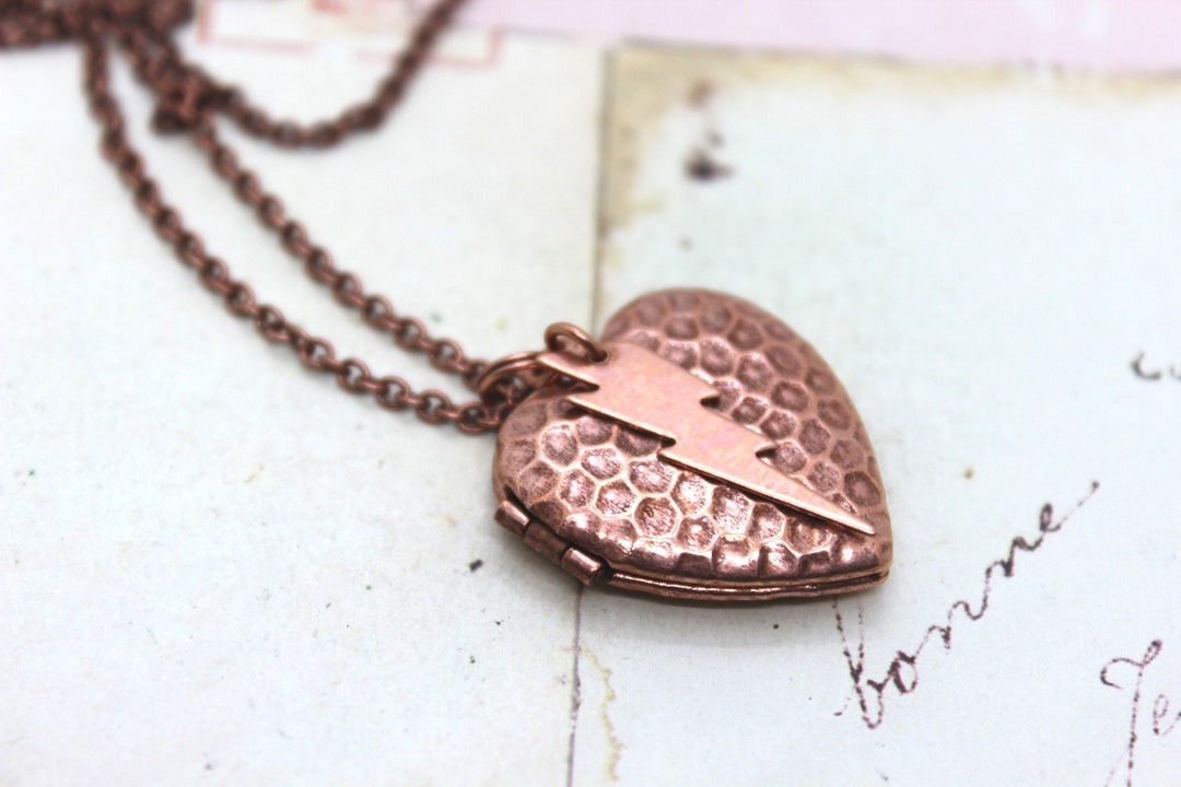 Lightning Bolt Rose Gold Heart. Locket Necklace. Rose Gold Ox Shine ...