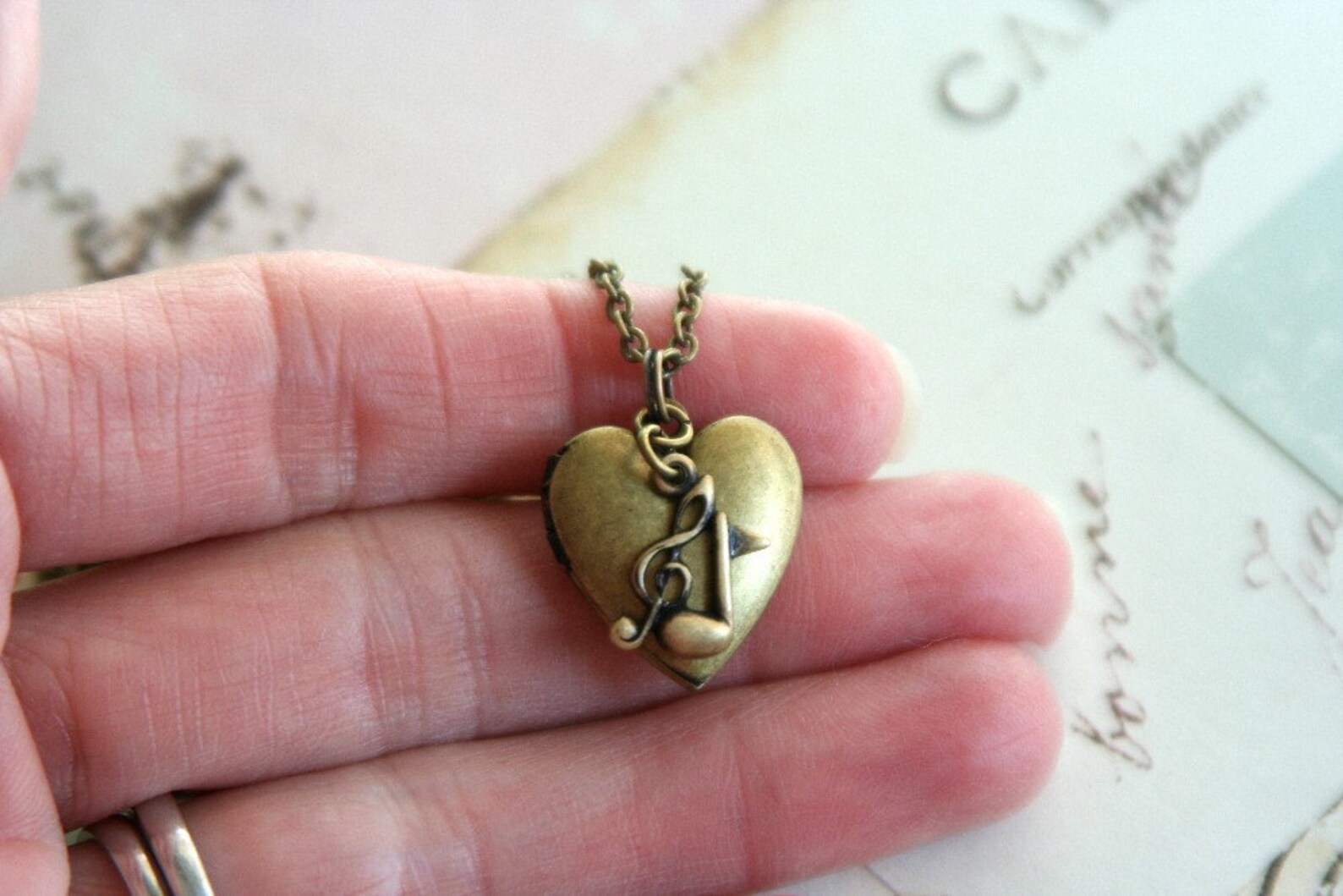 Music Notes Heart Locket Necklace. Brass Ox - Etsy