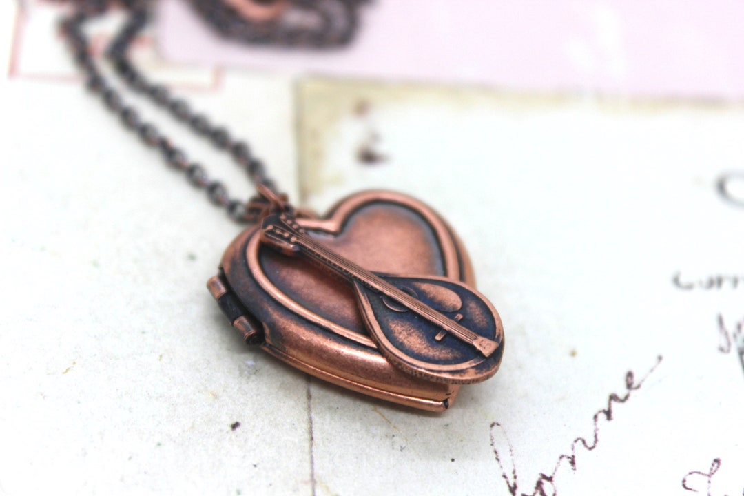 Mandolin. Heart Locket Necklace. Copper Ox Medium Weight Jewelry - Etsy