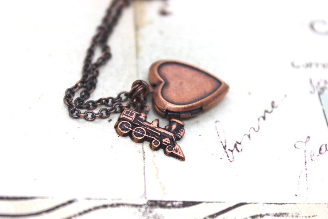 Train. Heart Locket Necklace.copper Ox - Etsy