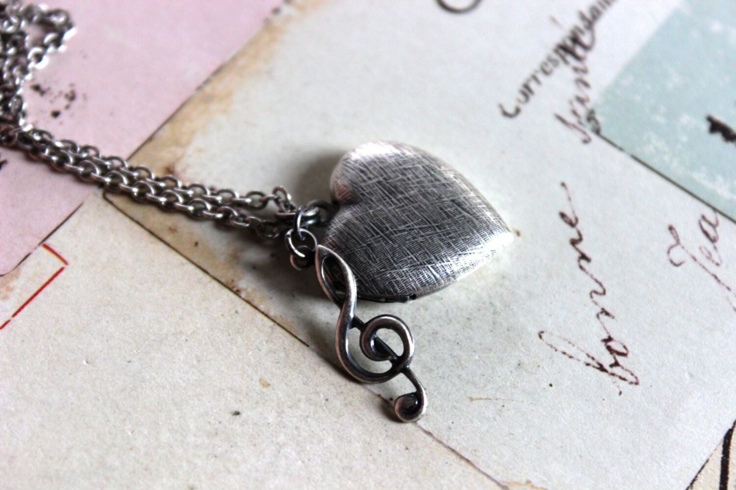 G Clef. Heart Locket Necklace. in Silver Ox With Etched Lines - Etsy