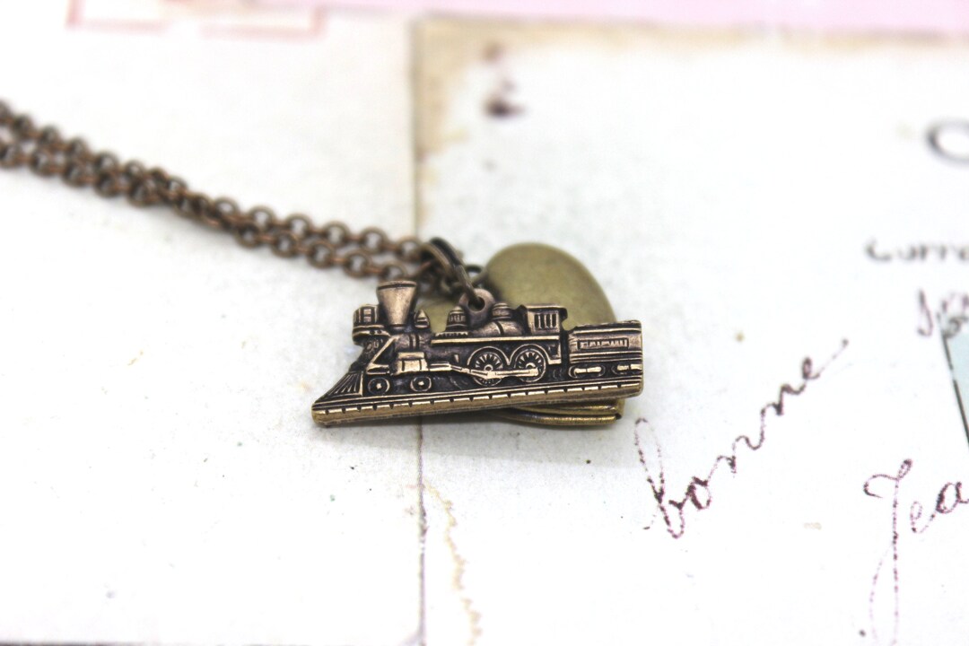 Train Heart Locket Necklace. Brass Ox - Etsy