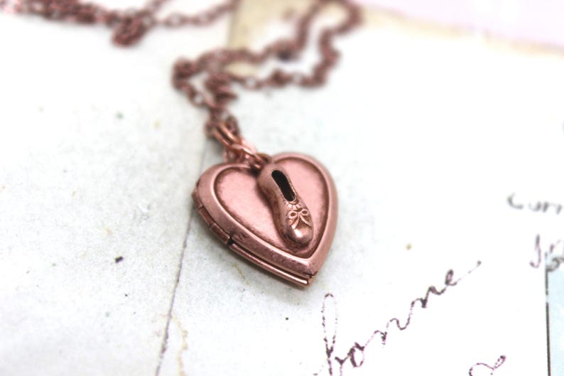 Ballet Shoe Heart Locket. Necklace in Rose Gold Ox Shades - Etsy