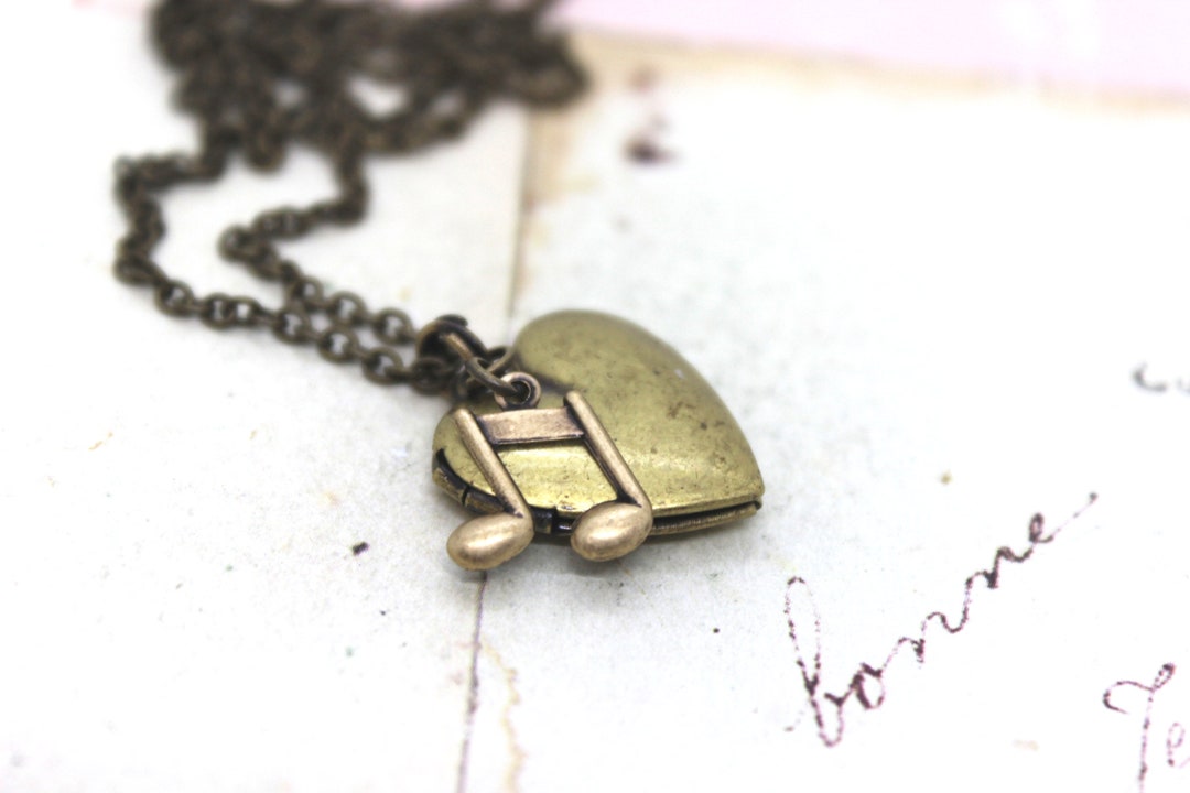 Notes Music Heart Locket Necklace. Brass Ox - Etsy