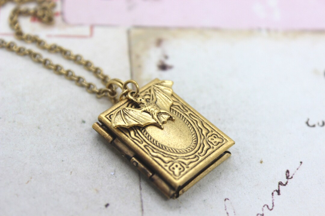 Bat Book Locket. Necklace in Gold Ox Shade - Etsy