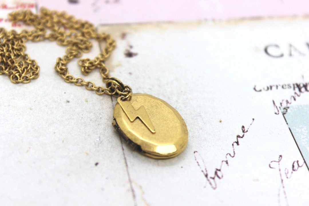 Lightning Bolt. Locket Necklace. Gold Ox Jewelry - Etsy