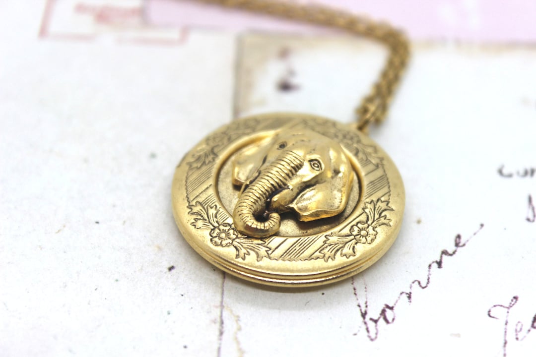 Baby Elephant. Locket Necklace. Gold Ox Jewelry Round Locket - Etsy
