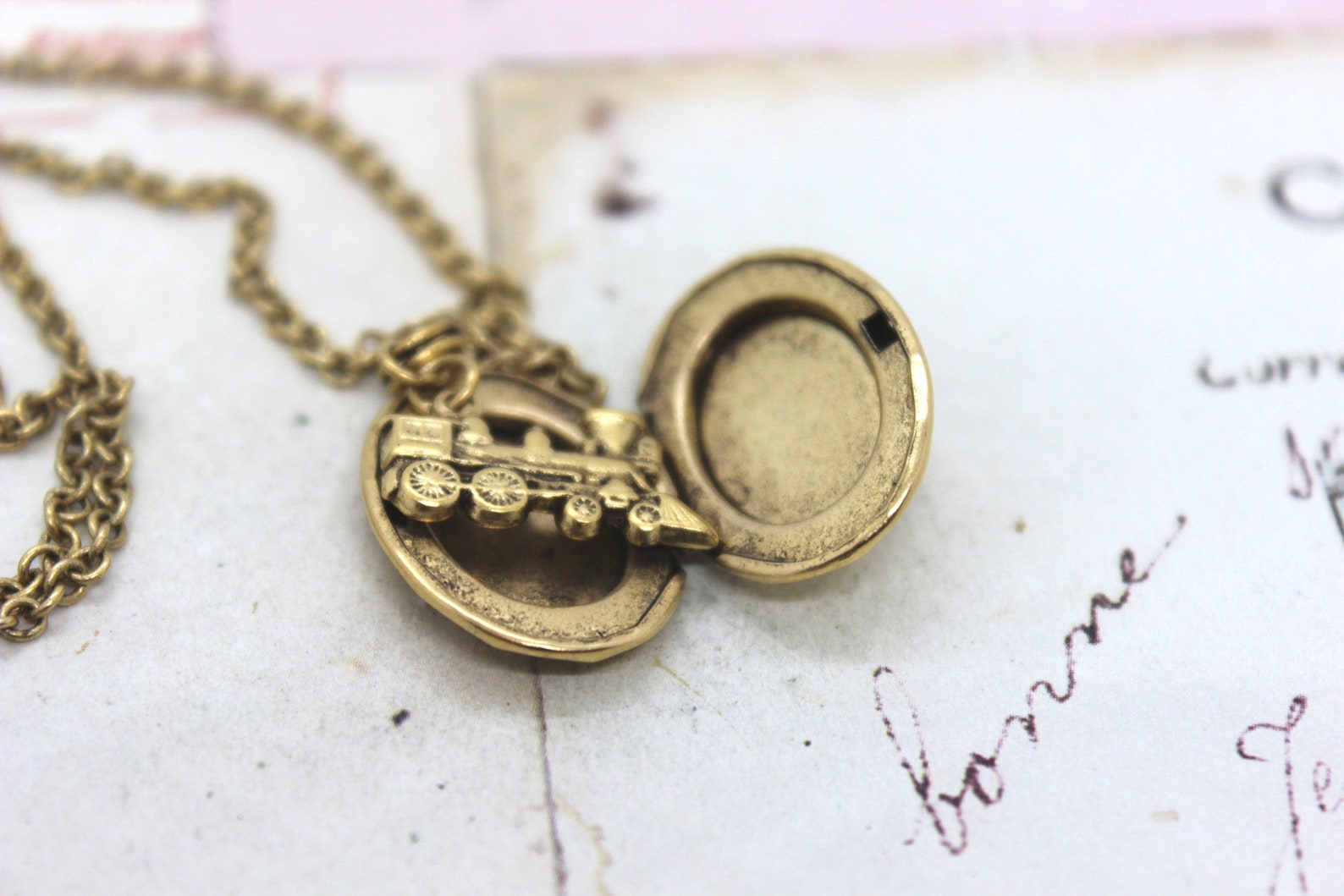 Train. Oval Locket Necklace. Gold Ox Jewelry - Etsy
