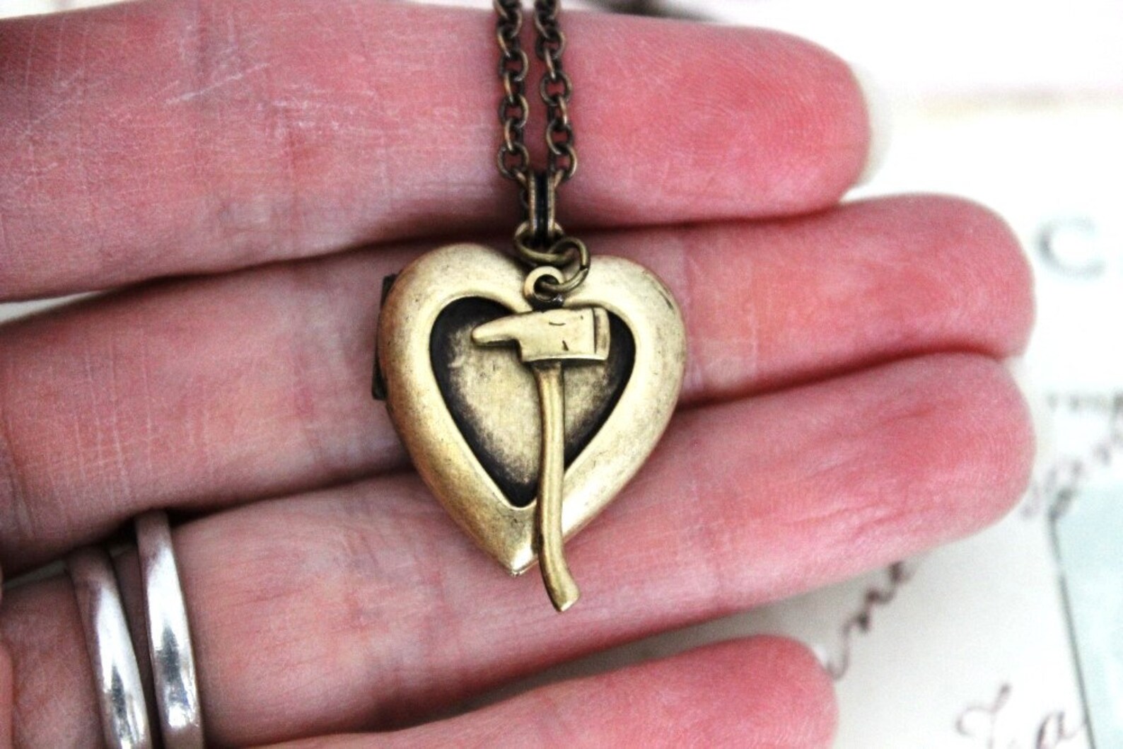 Axe. Heart Locket Necklace. in Brass Ox Jewelry - Etsy