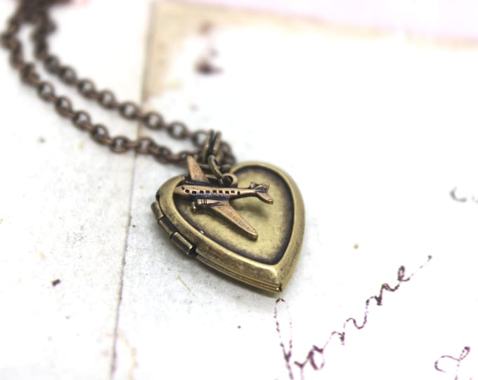 Mini Airplane. Locket Necklace. in Brass Ox - Etsy