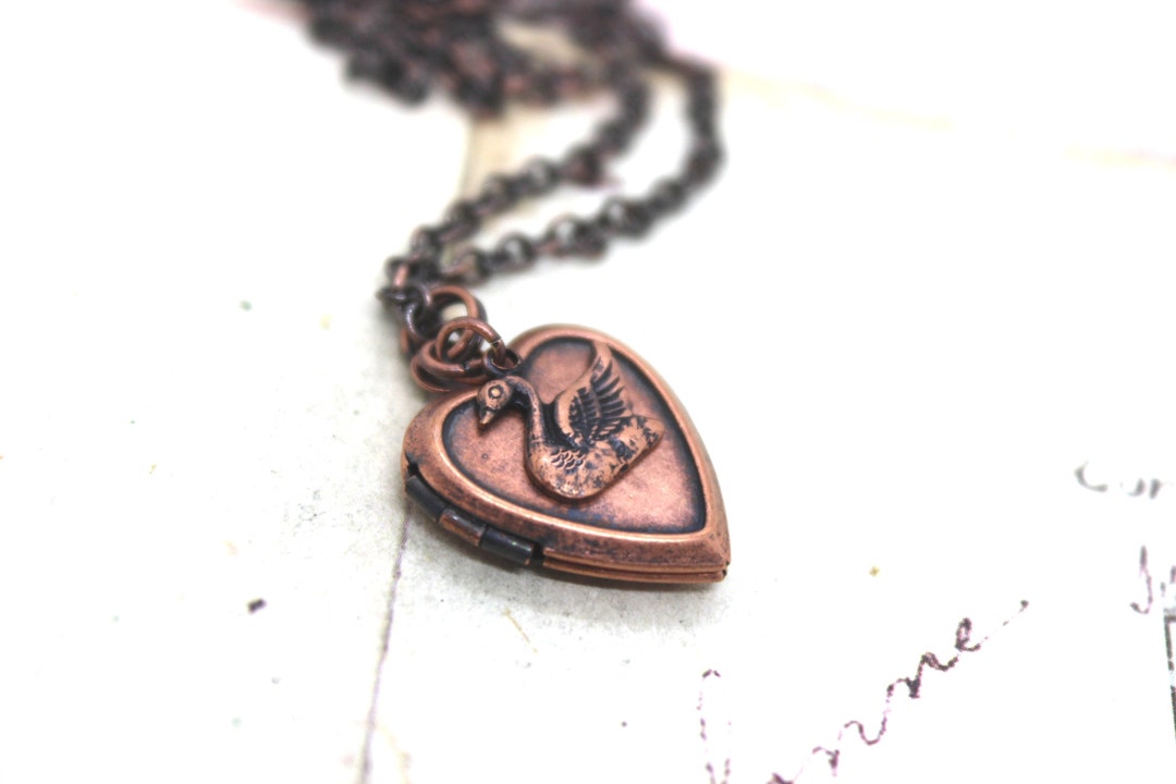 Swan. Locket Necklace. Copper Ox Jewelry - Etsy