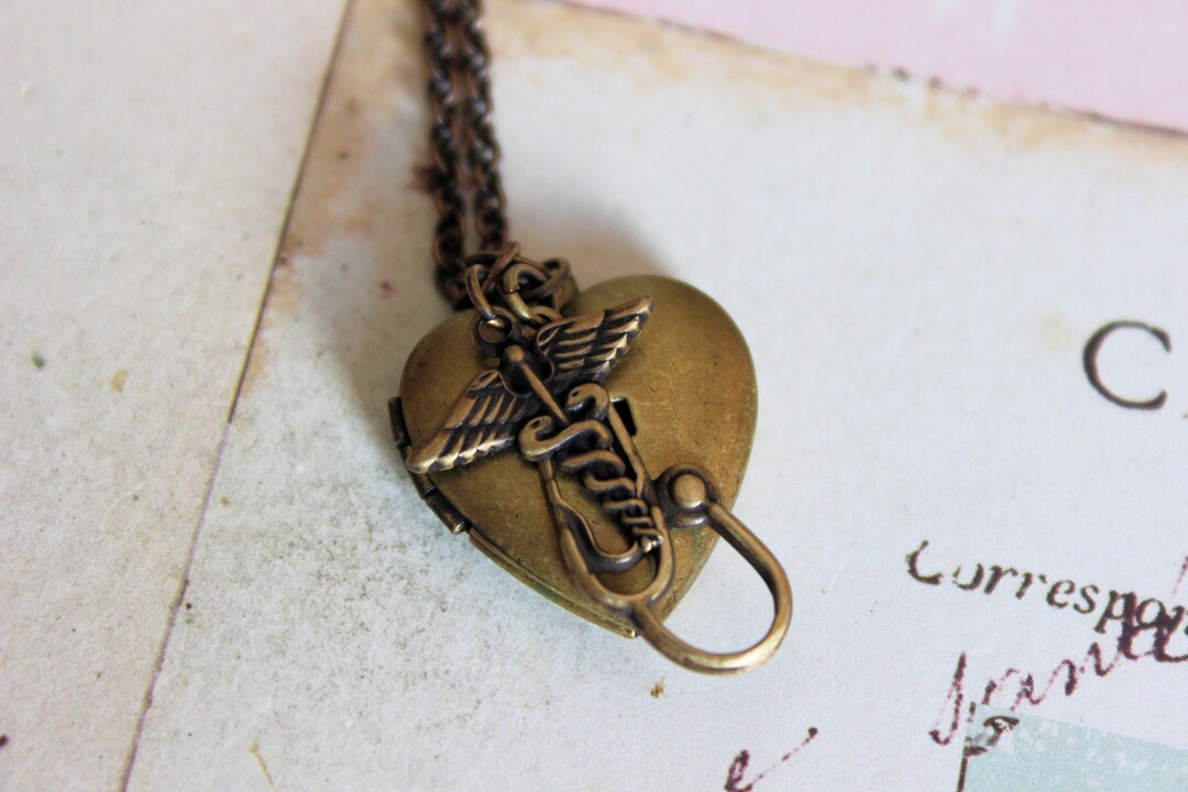 Medical Stethoscope. Heart Locket Necklace. Brass Ox Doctor Nurse - Etsy