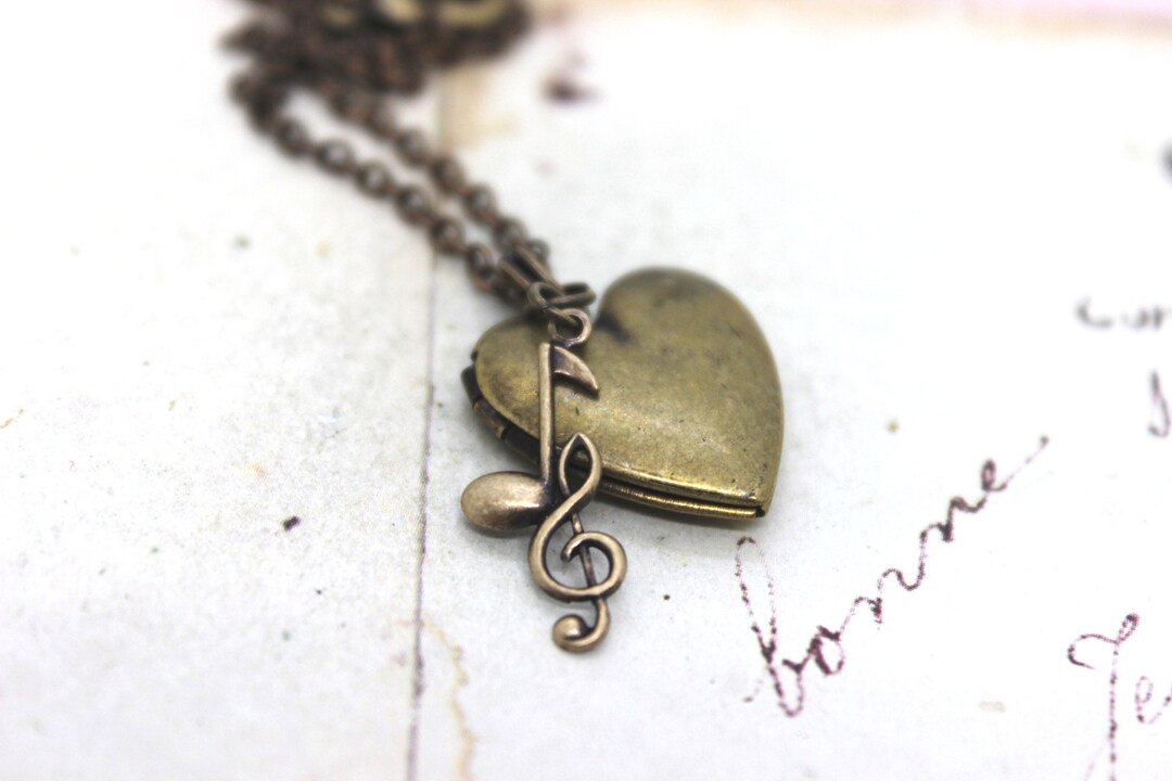 Music Notes Heart Locket Necklace. Brass Ox Dangle Charm - Etsy