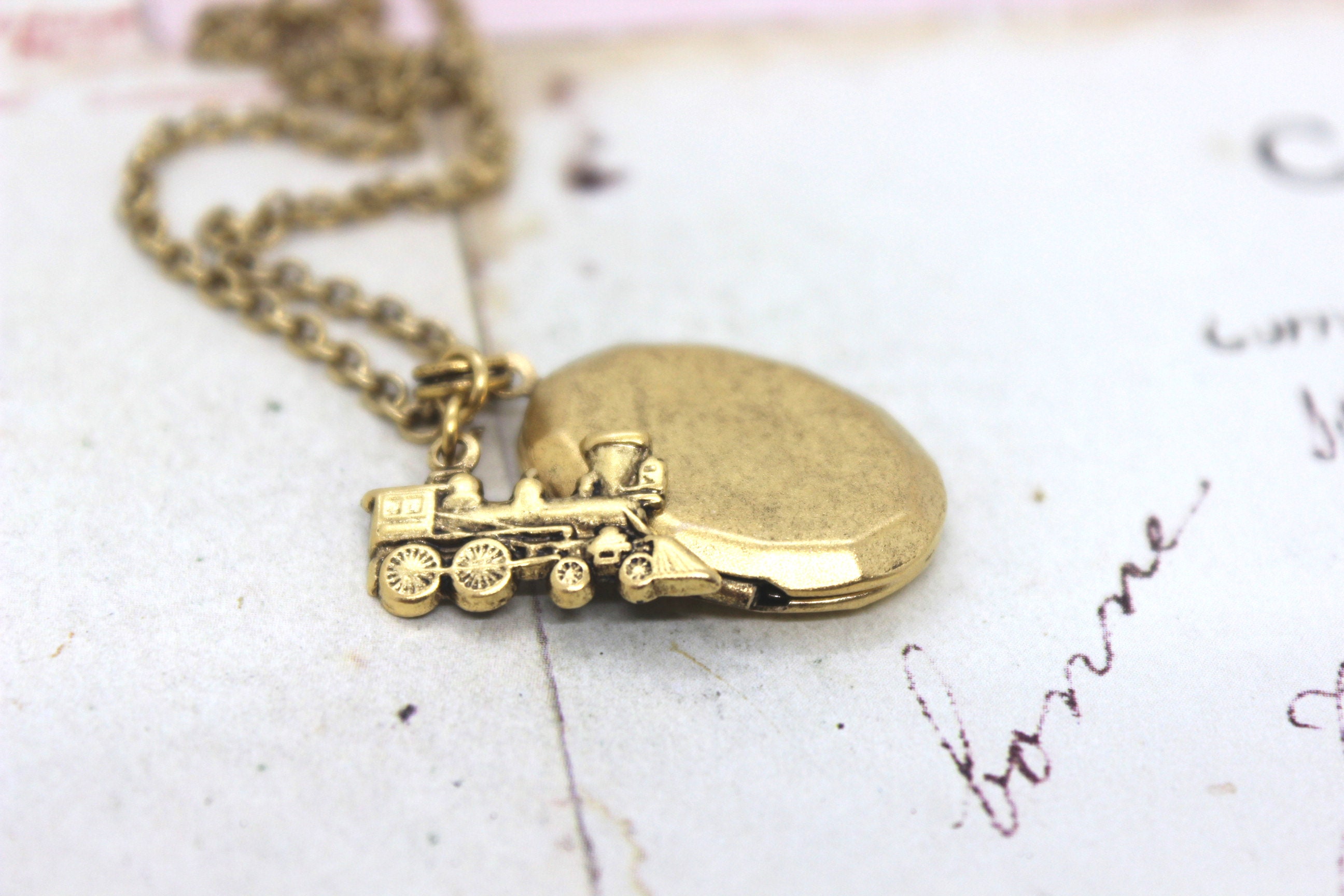 Train. Oval Locket Necklace. Gold Ox Jewelry - Etsy