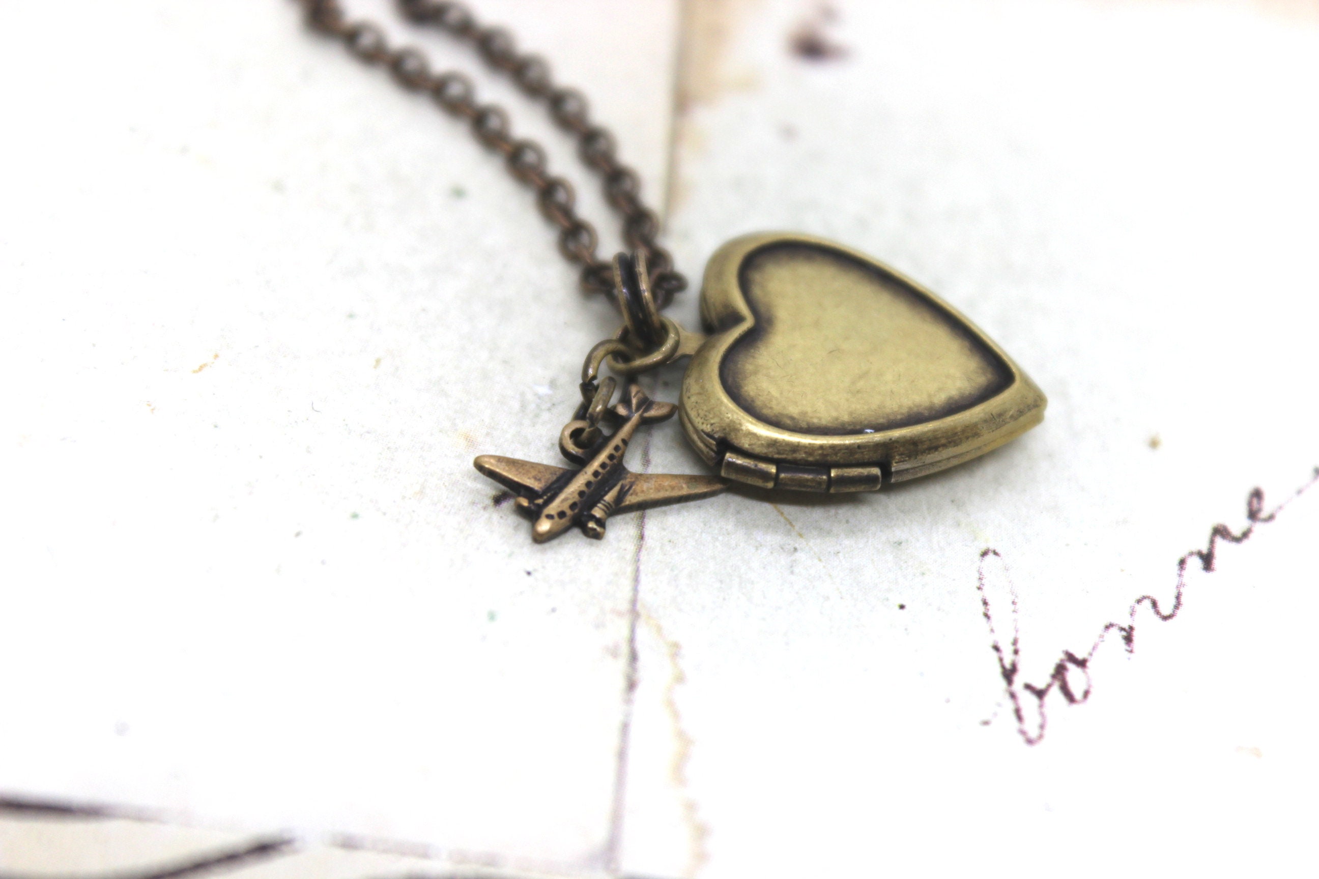 Mini Airplane. Locket Necklace. in Brass Ox - Etsy