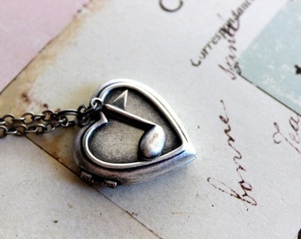 G Clef Music Notes. Heart Locket Necklace. Silver Ox Meduim | Etsy